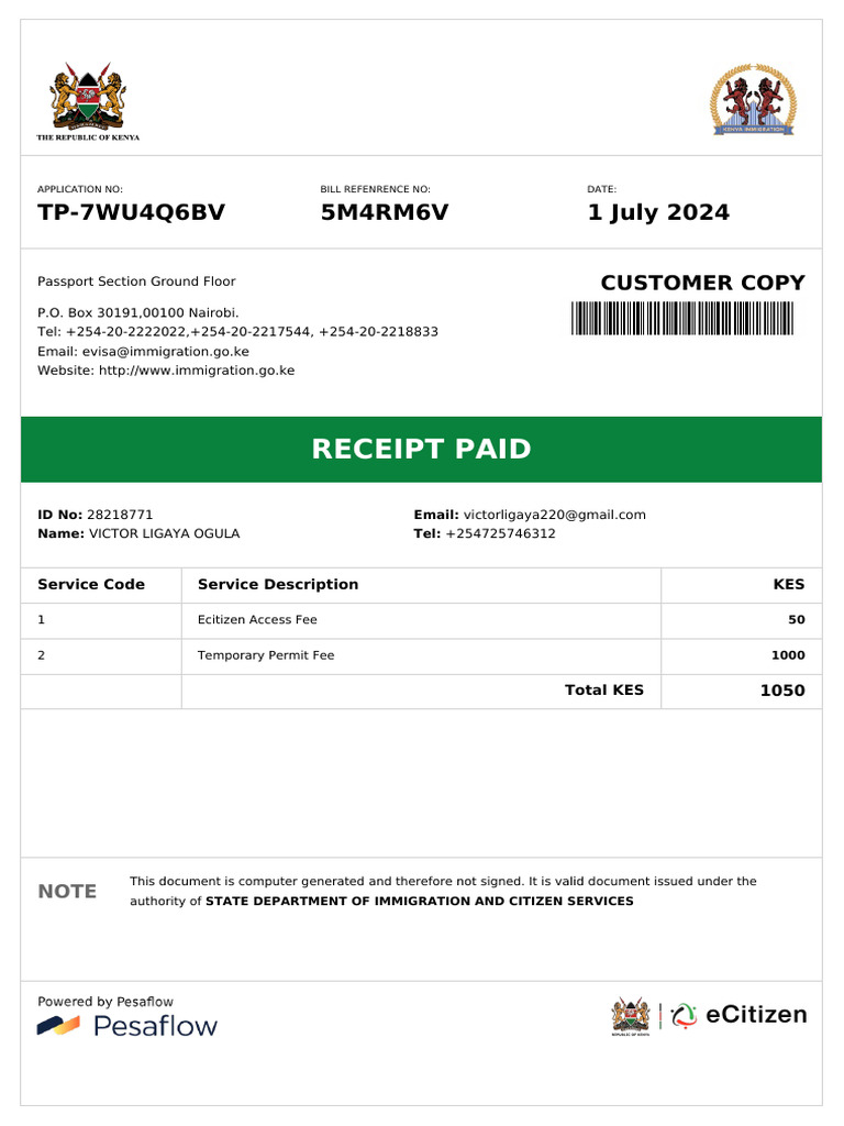 Temporary Permit Payment Receipt | PDF | International Law | Government ...