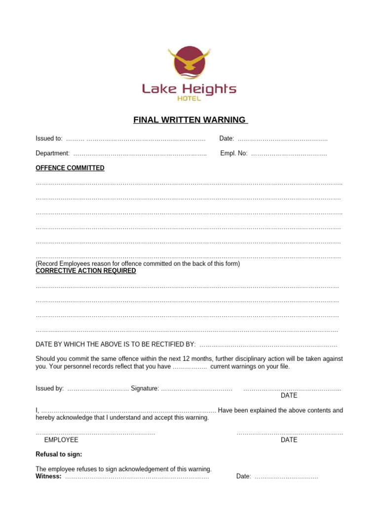 5 - Final Written Warning Form | PDF