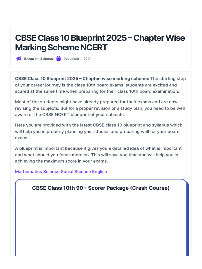 CBSE Class 10 Blueprint 2025 - Chapter Wise Marking Scheme NCERT | PDF ...