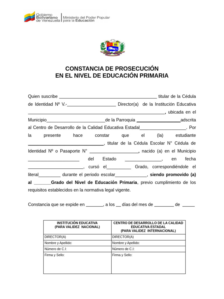 Constancia de Prosecución Escolar Primaria | PDF