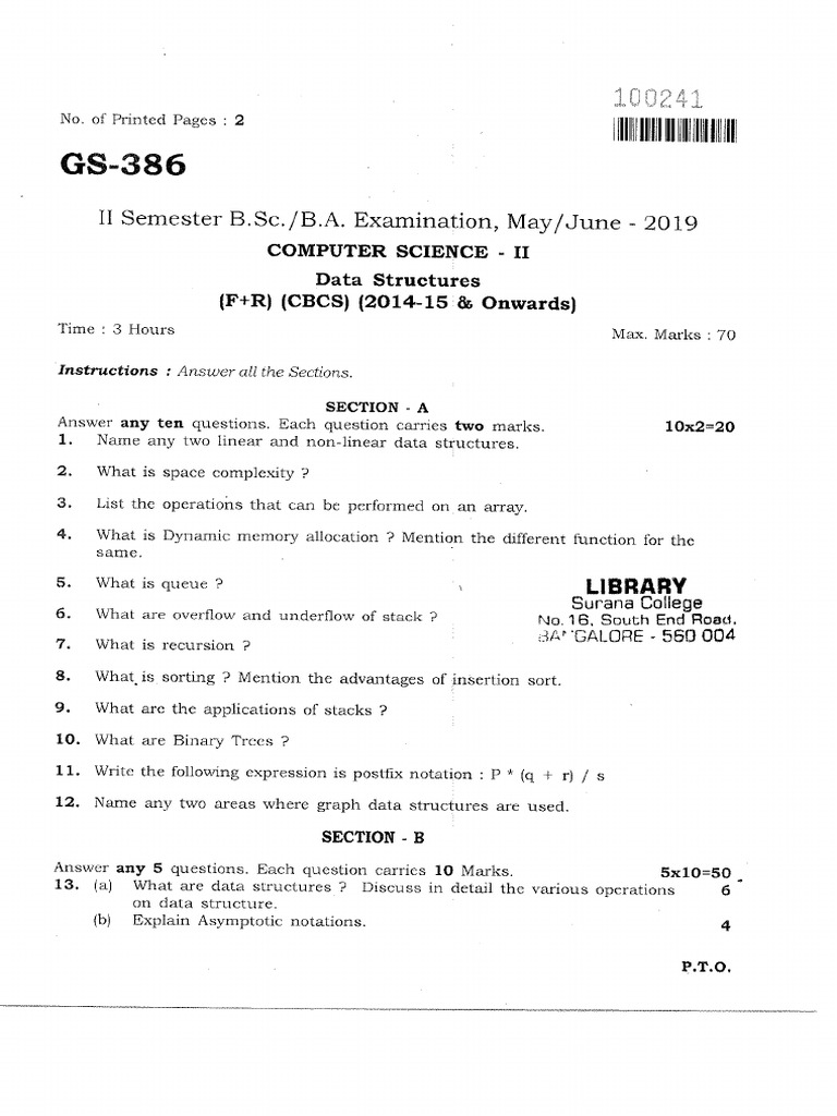 2019 MayJune BSC, BA 2nd Sem Computer Science II GS-386 | PDF