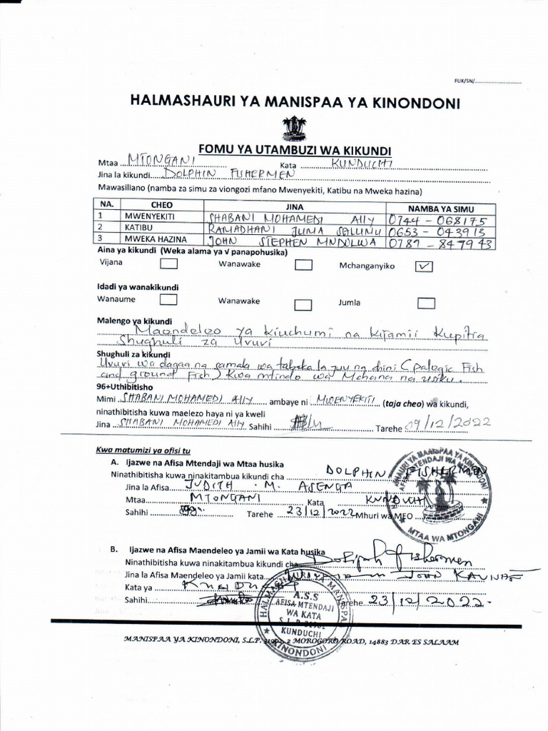 Fomu Ya Utambuzi Wa Kikundi | PDF