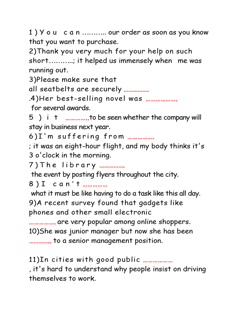 Essential Vocabulary Fill-in Exercises | PDF