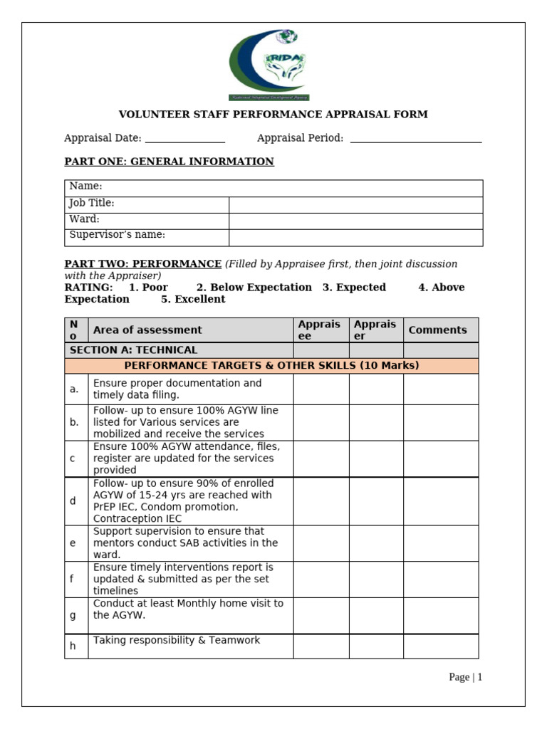 Volunteer Staff Performance Review Form | PDF