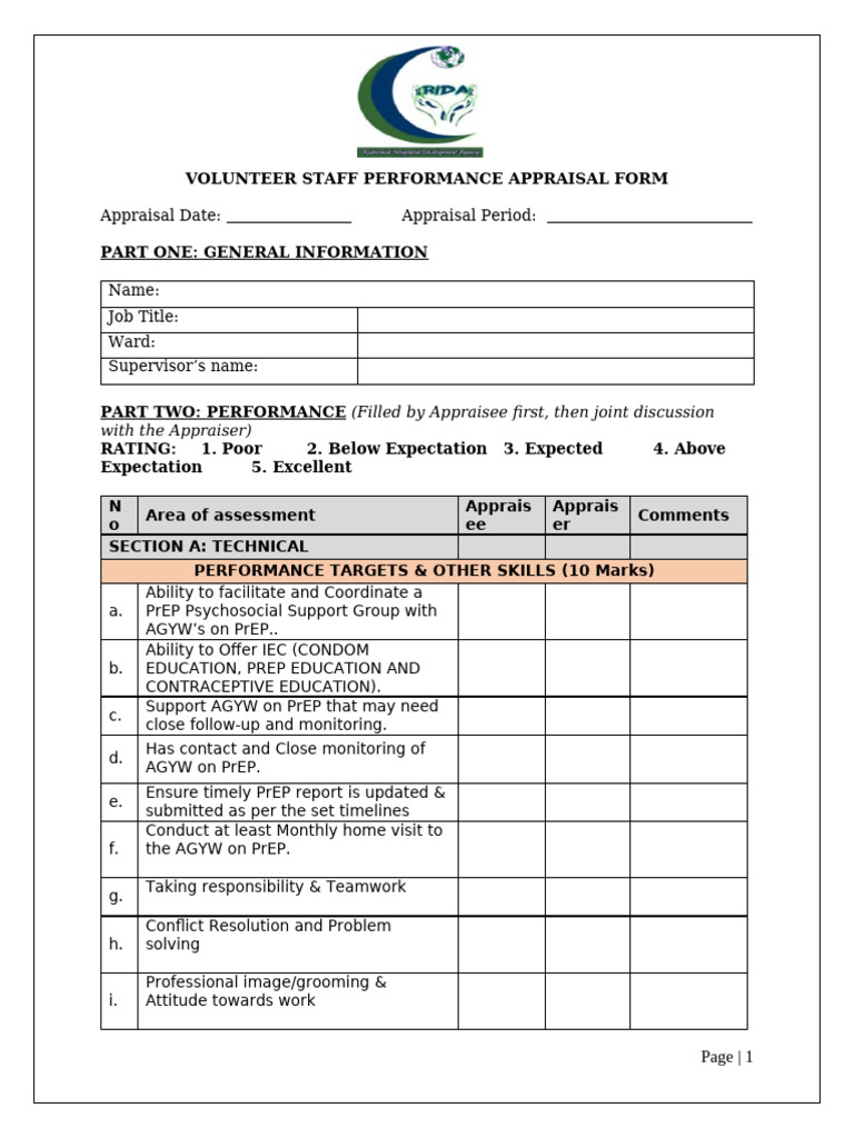 PrEP CHAMPION PERFORMANCE APPRAISAL FORM-2024 Final. | PDF | Performance Appraisal | Social ...