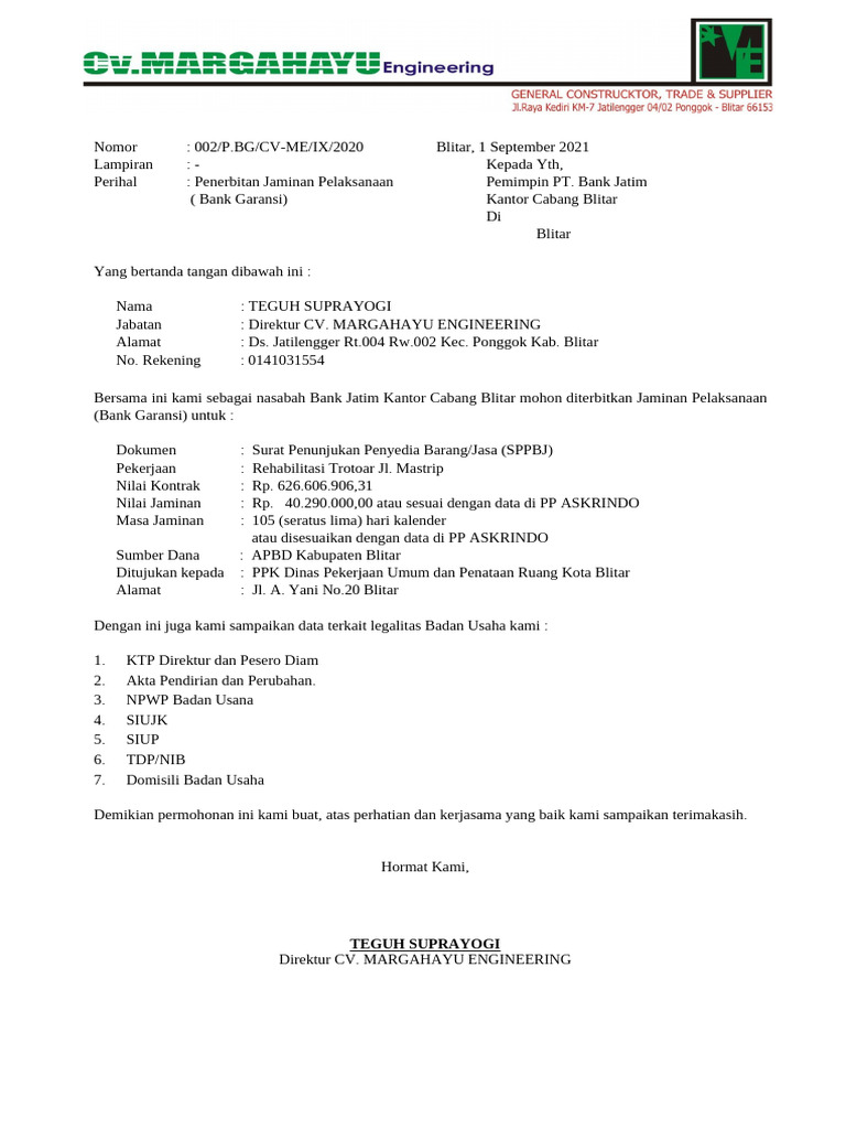 Permohonan BG MARGAHAYU OKK | PDF