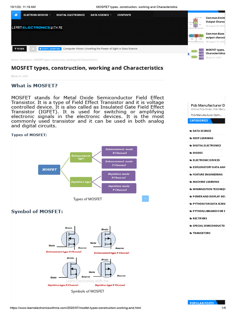 MOSFET Types and Their Characteristics | PDF | Field Effect Transistor ...