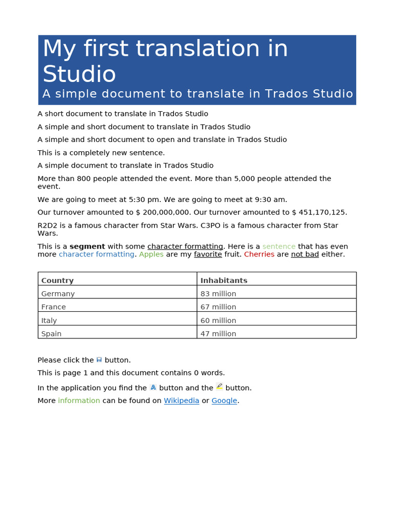 Translate Simple Document in Trados | PDF