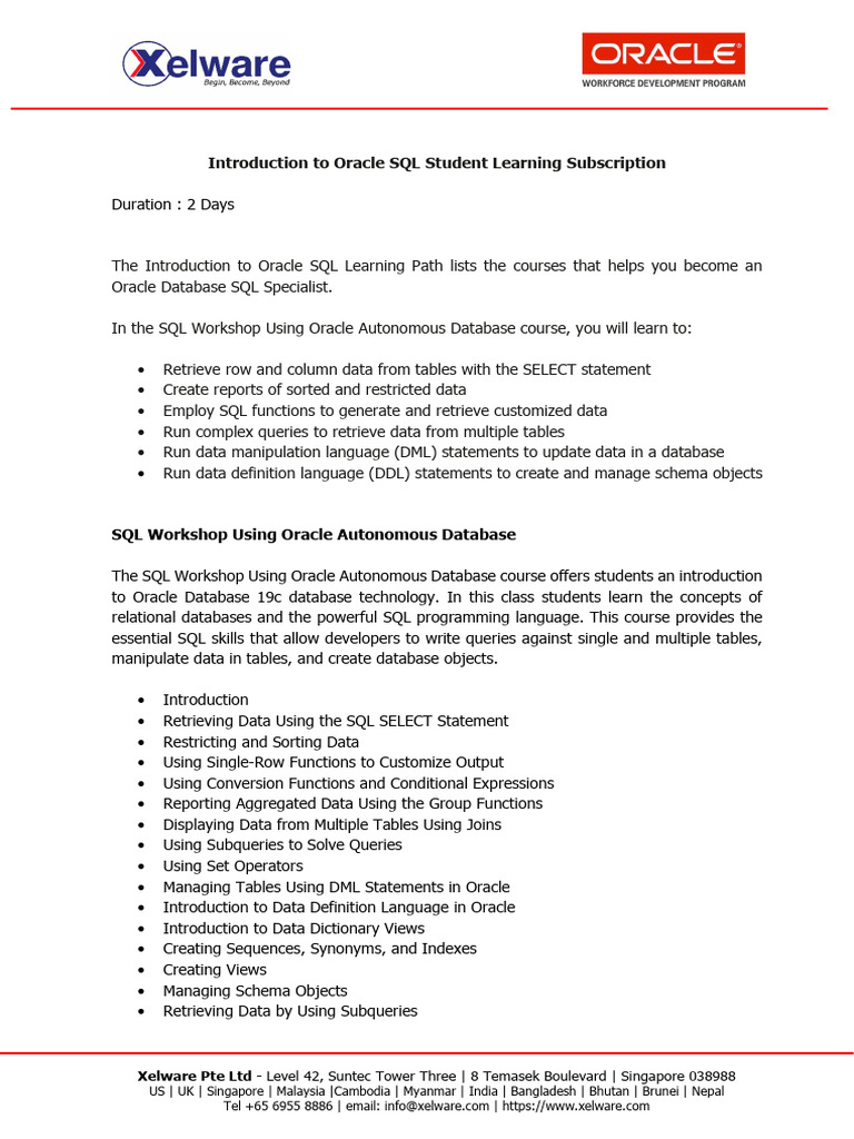 Introduction to Oracle SQL Student Learning Subscription | PDF | Sql | Databases