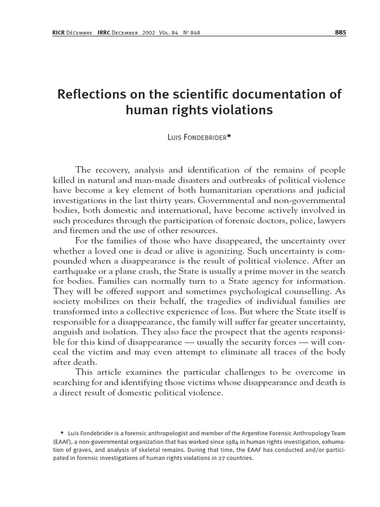 Fondebrider, L. (2002). Reflections on the scientific documentation of human rights violations ...
