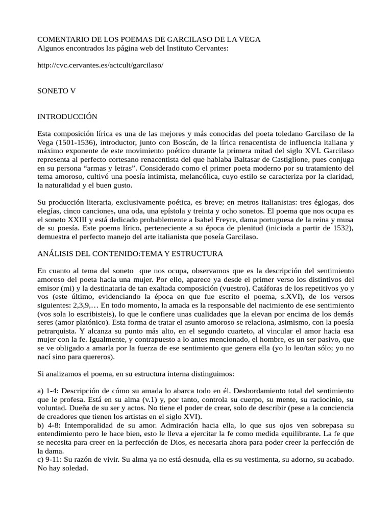 Análisis del Soneto XXIII de Garcilaso | PDF | Metro (poesía) | Sonetos
