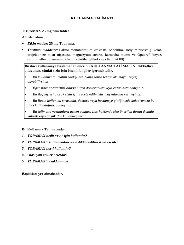 Topamax 25 MG Film Tablet KT | PDF