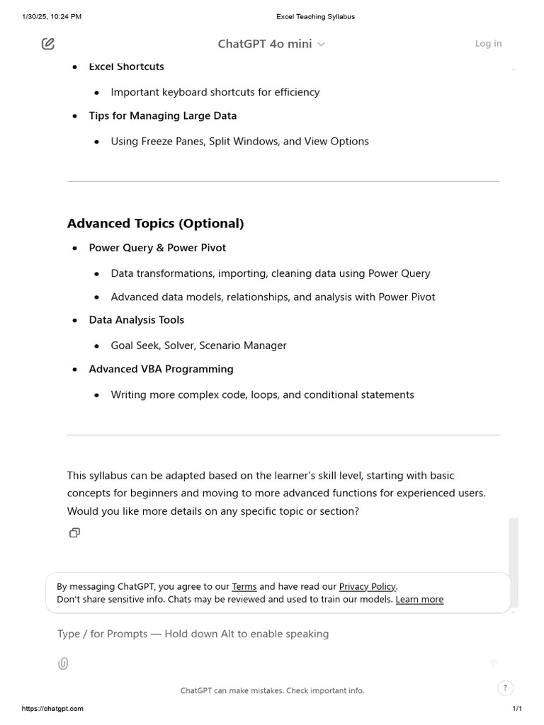 Excel Teaching Syllabus | PDF