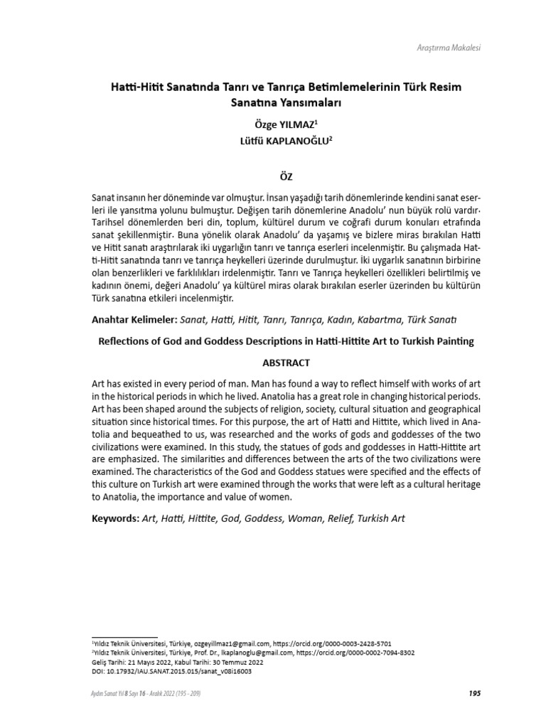 Hatti-Hitit Sanat Nda Tanr Ve Tanr A Betimlemelerinin T RK Resim Sanat ...