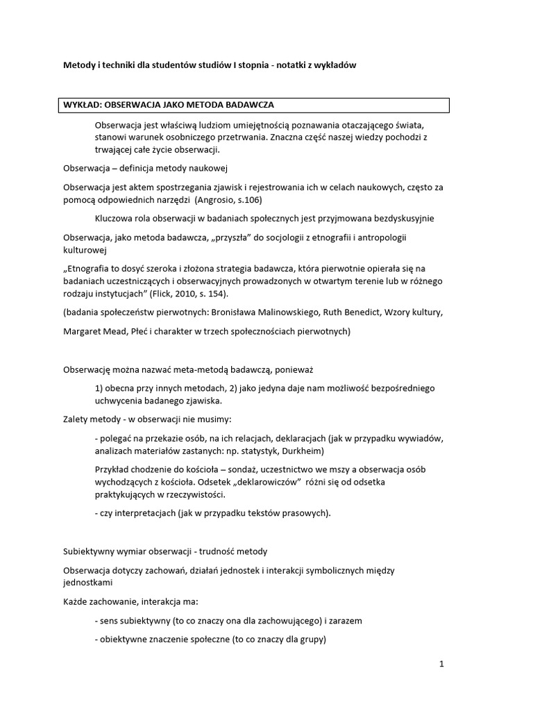 2022 23 - Notaki Z Wykładów - Obserwacja | PDF