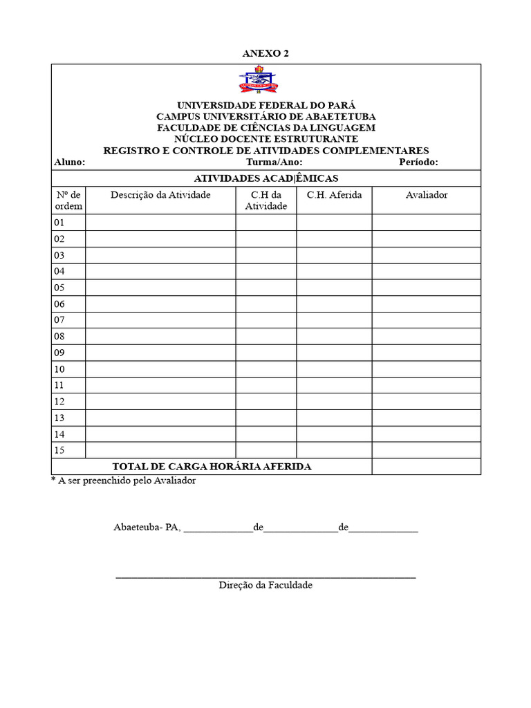ATIVIDADES COMPLEMENTARES-TABELA E FORM ALUNO - Atual | PDF ...