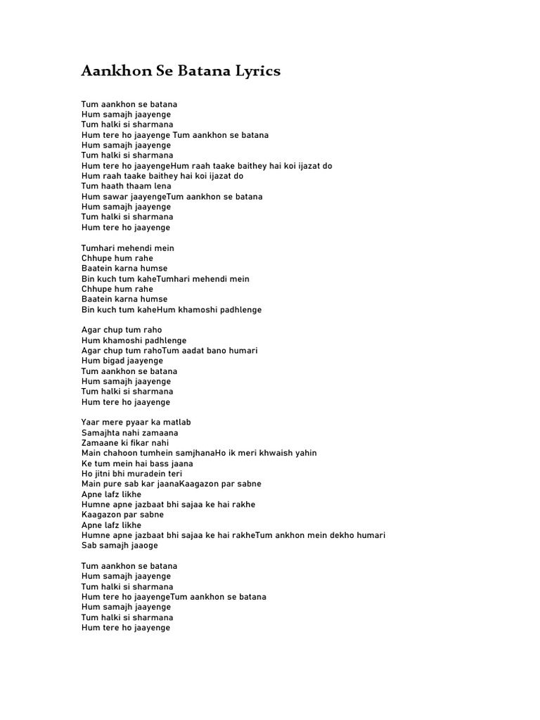 Aankhon Se Batana Lyrics | PDF