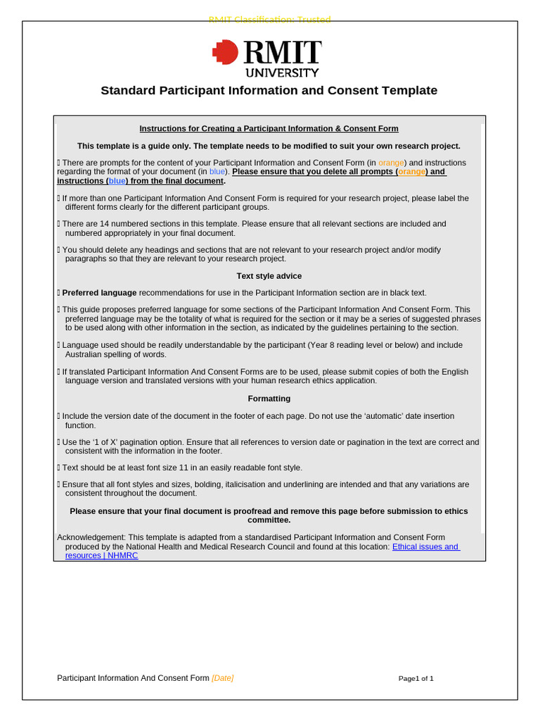 HRE Template_ PICF | PDF | Consent | Information