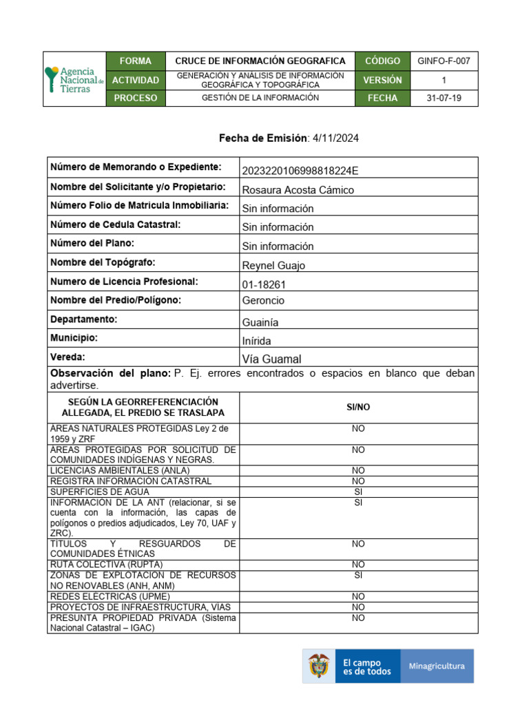 GINFO-F-007-Forma-CRUCE DE INFORMACIÓN GEOGRÁFICA | PDF | Entorno ...