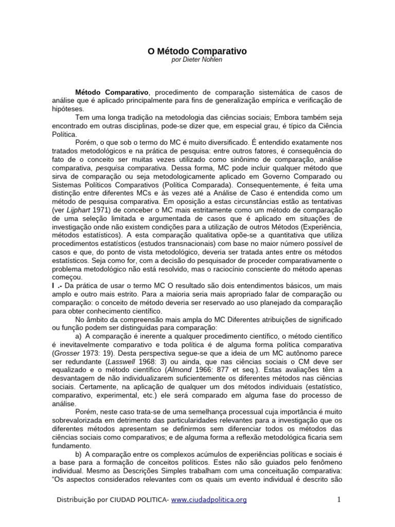 Método Comparativo3 - Dieter Nohlen | PDF | Método científico | Science