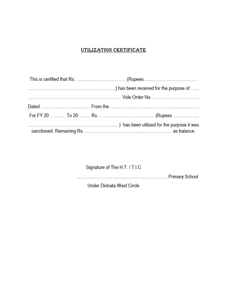 Utilization Certificate | PDF