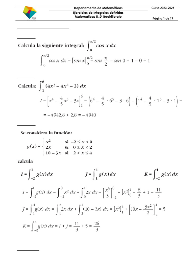 Ejercicios Integrales Definidas | PDF