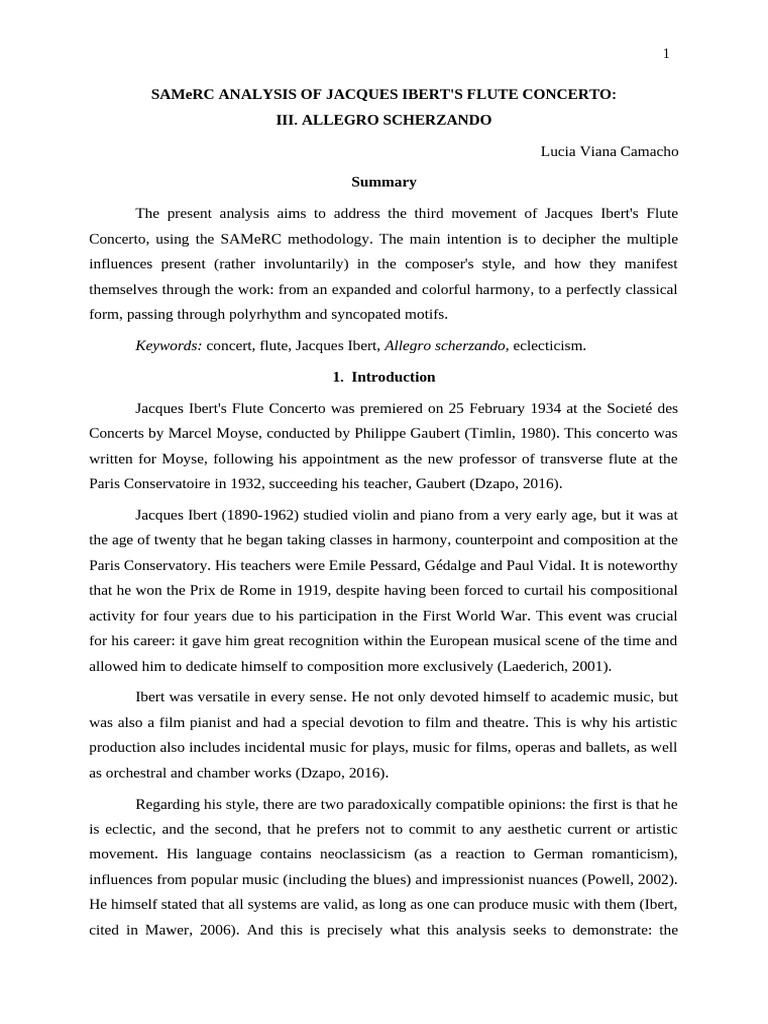Analysis of Ibert's Flute Concerto III | PDF | Chord (Music) | Tempo