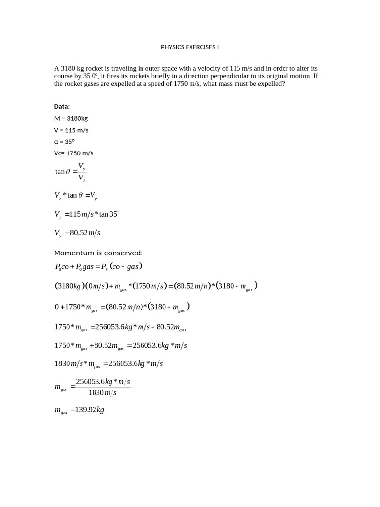 Physics Exercises I | PDF | Velocity | Rocket Physics Exercises I | PDF | Velocity | Rocket