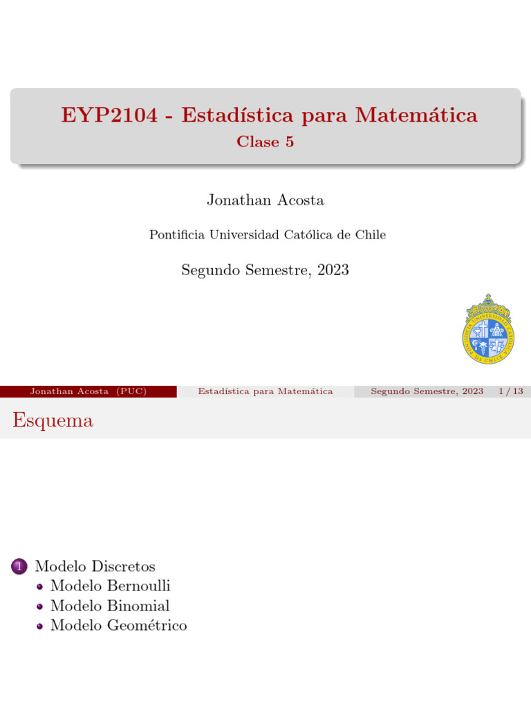 Clase05 EYP2104 | PDF | Teoría de probabilidad | Matemáticas