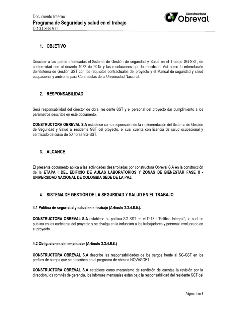 DI11-I-363 Programa SG-SST OK 2.0 | PDF | Seguridad y salud ocupacional | Auditoría