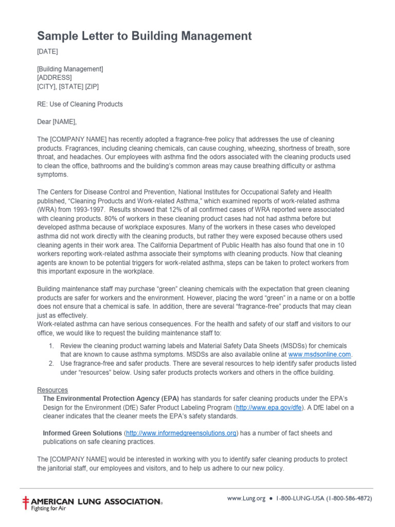 Sample Letter to Building | PDF | Asthma | Occupational Safety And Health