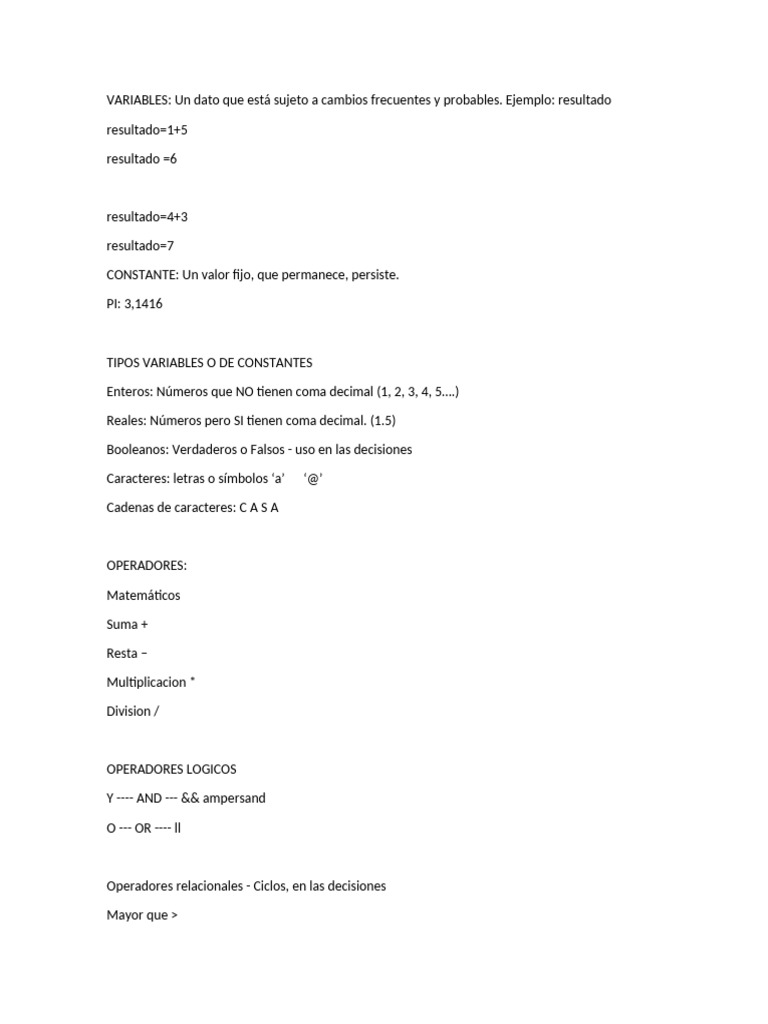 Conceptos Básicos de Variables y Operadores | PDF