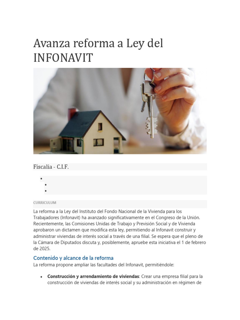 Reforma Infonavit: Alquiler con Opción a Compra | PDF | Barrio ...
