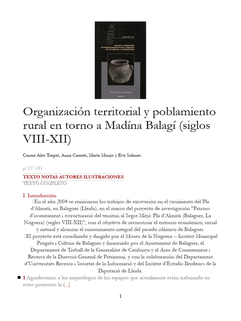 Organización Territorial y Poblamiento Rural en Torno A Madína Balagí ...