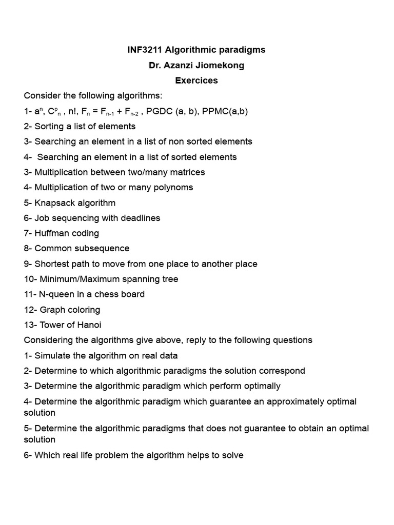Algorithmic Paradigms and Exercises | PDF