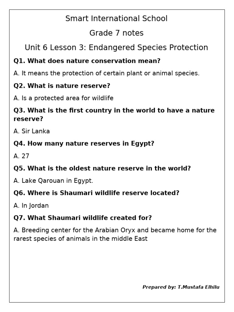 Social Unit 6 Lesson 3 Endangered Species Protection | PDF