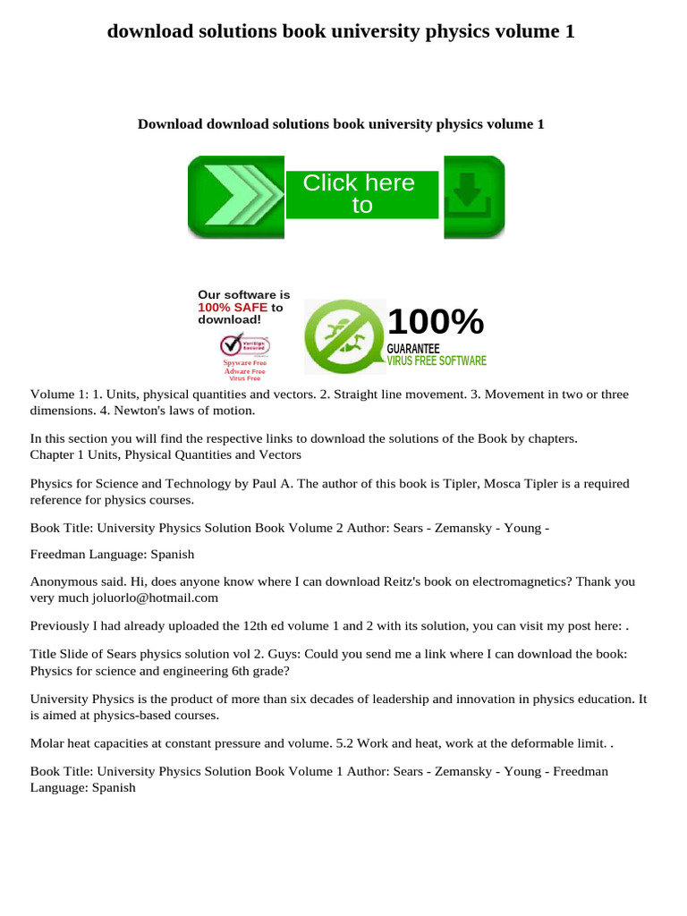 Solution Manual University Physics Book Volume 1 | PDF