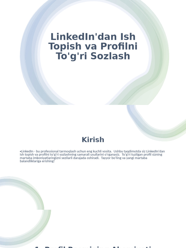 Linkedindan Ish Topish Va Profilni Tog Ri Sozlash Presentation | PDF