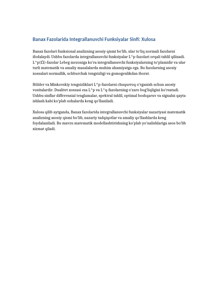 Banax Fazolari Xulosa | PDF