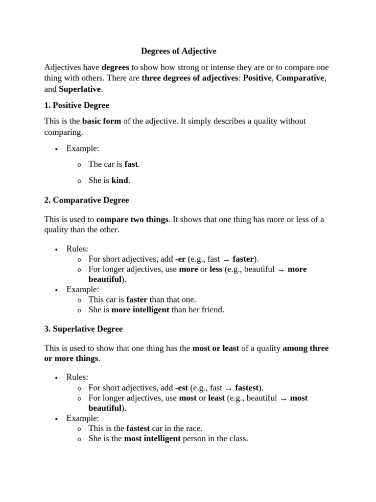 Degrees of Adjective | PDF | Grammar | Linguistic Morphology