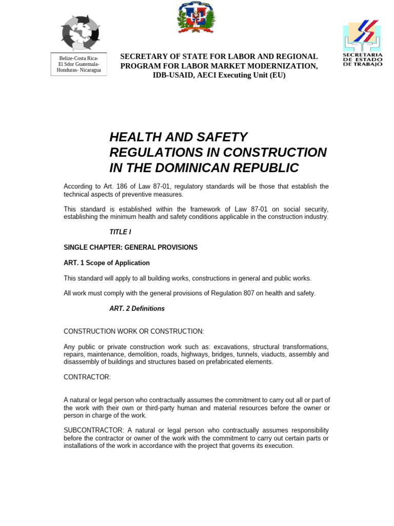 Safety Regulations For Construction in The Dominican Republic | PDF ...