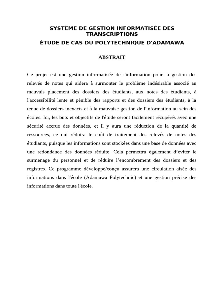 Gestion informatisée des relevés de notes | PDF | Informatique ...