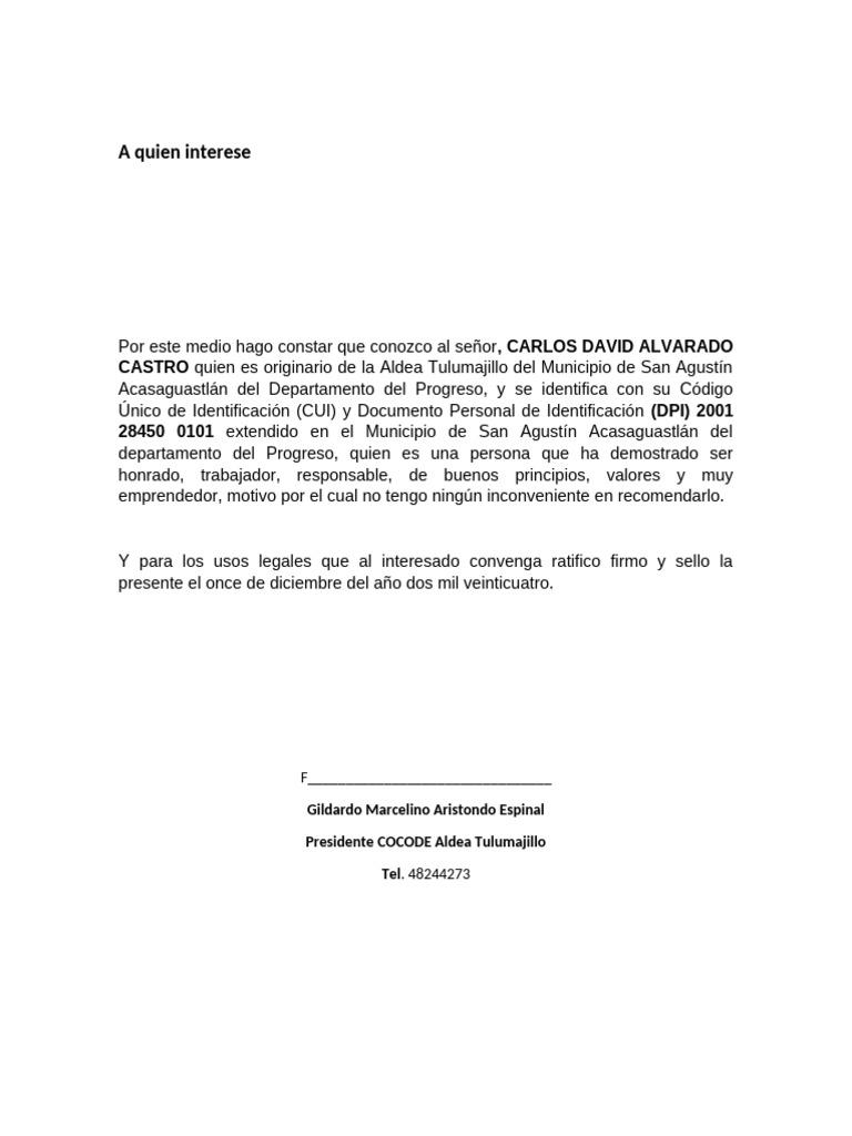 Carta de Gildardo | PDF