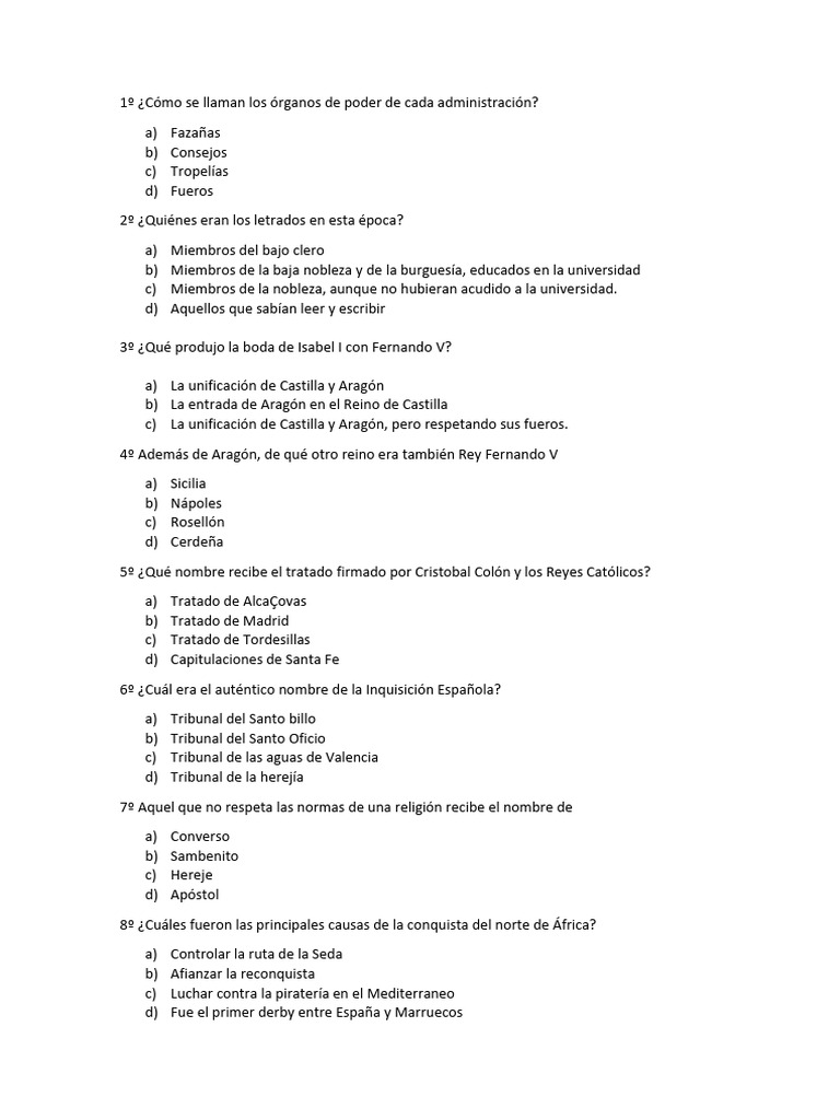 Preguntas sobre Historia de España | PDF | Inquisición española