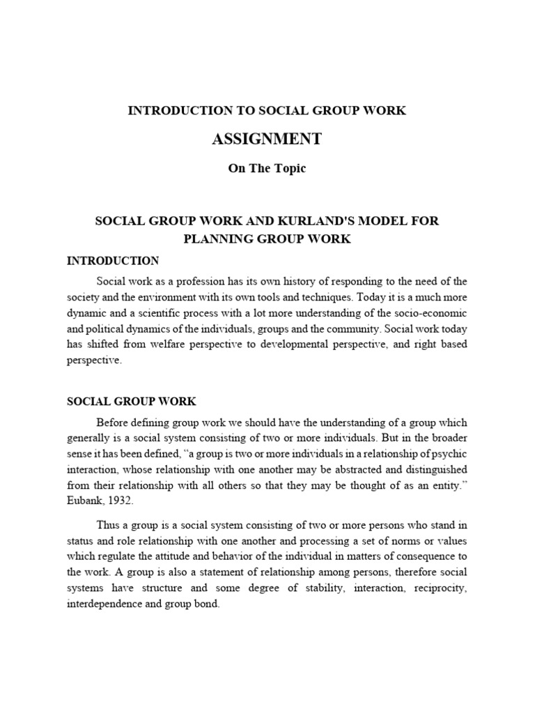 Social Group Work: Kurland's Planning Model | PDF | Social Group | Systems Theory