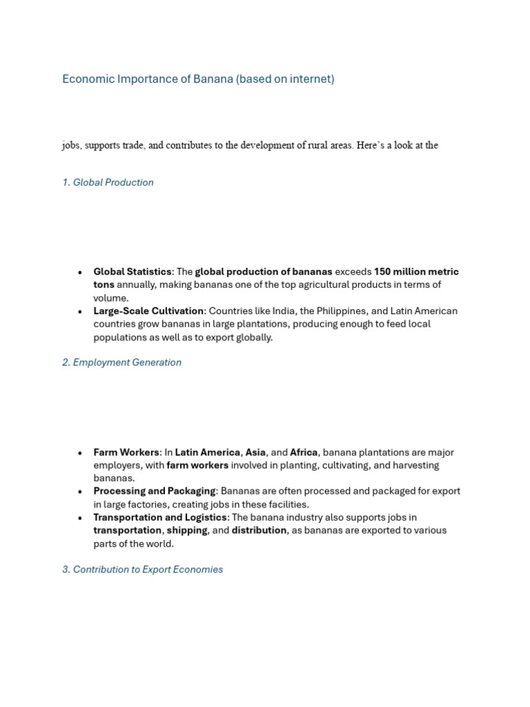 Economic Significance of Bananas | PDF | Agriculture | Banana