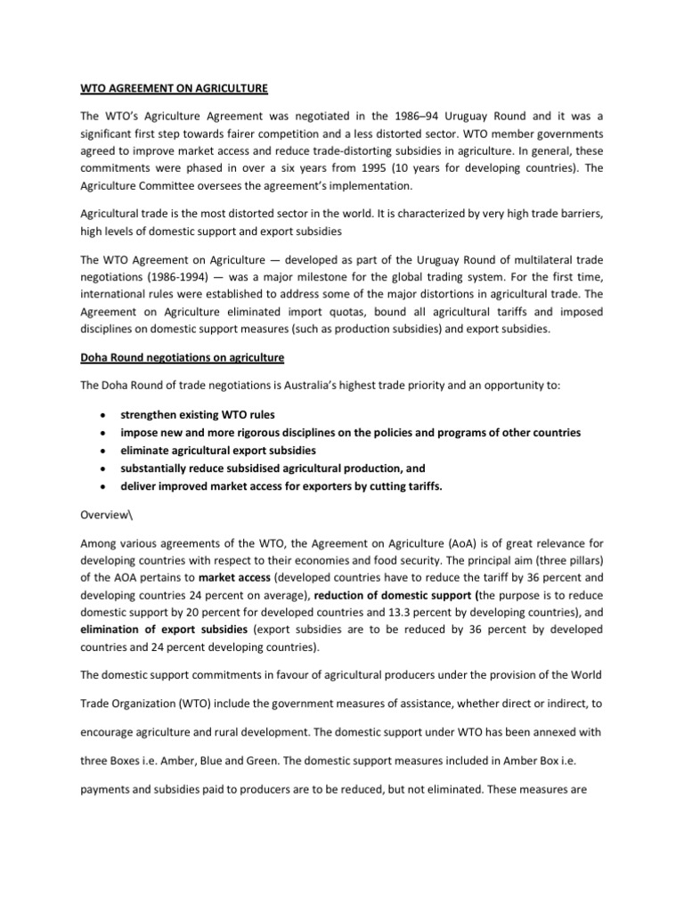 WTO Agreement on Agriculture Overview | PDF | World Trade Organization ...