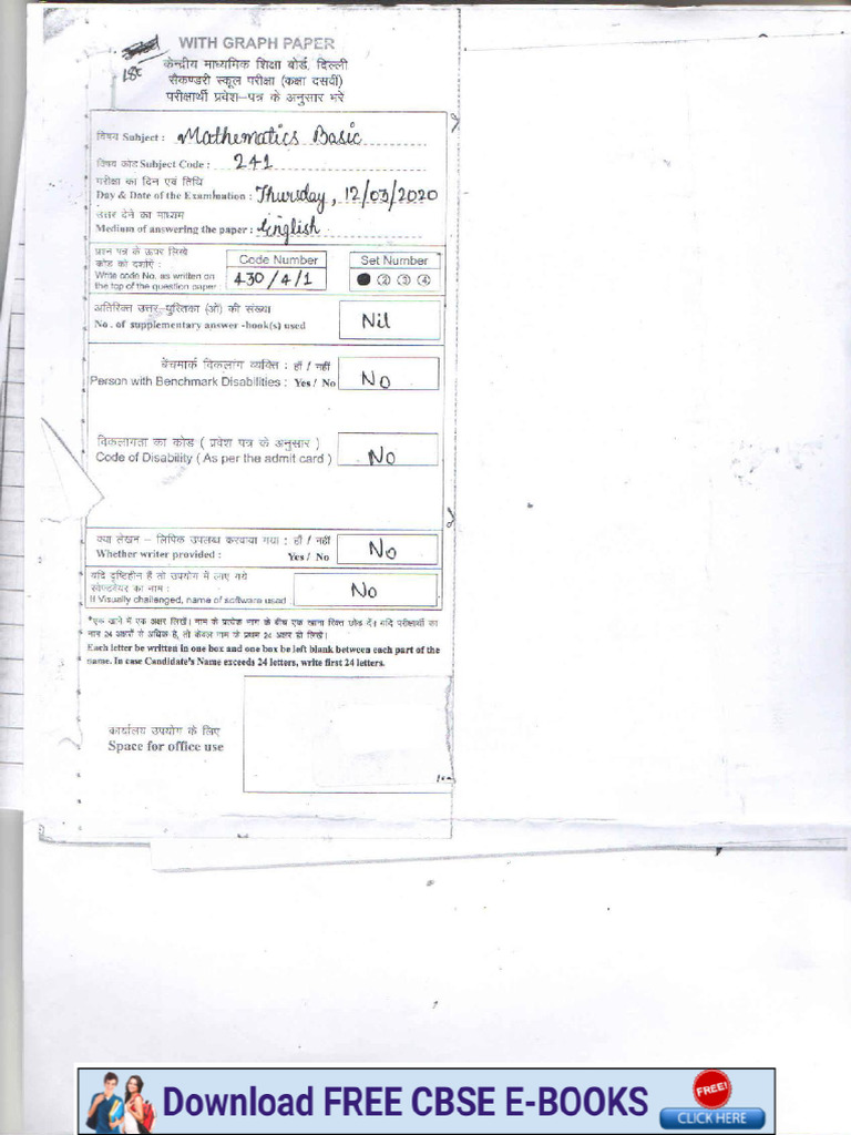 Cbse Class 10 Toppers Model Answers 2020 Mathematics Basic | PDF