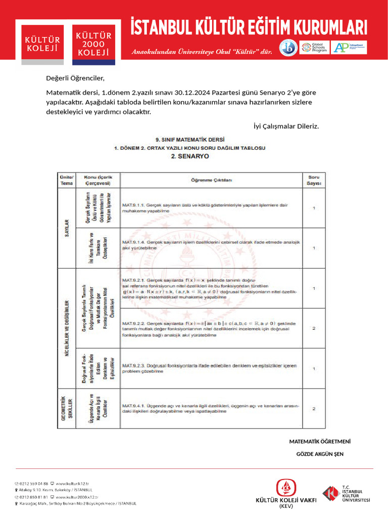 9.SINIF 1.DONEM 2.YAZILI SENARYO ( FEN ) | PDF