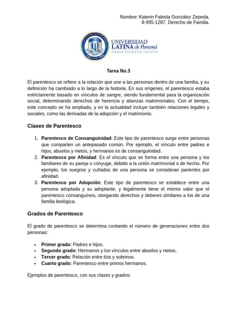 Tarea No.3 D. Familia. Katerin Gonzalez | PDF